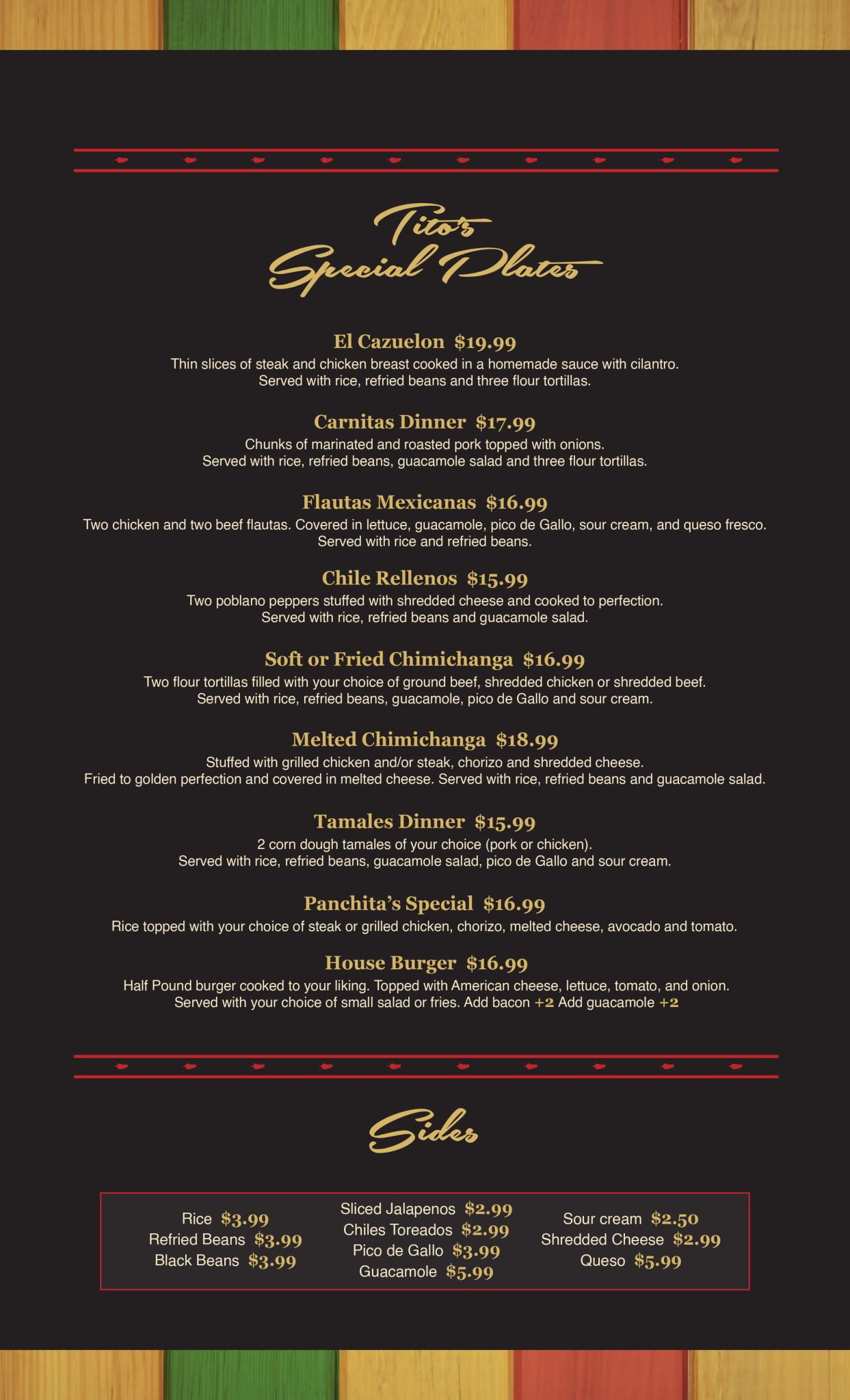 Menu – Tito’s Mexican Bar & Grill